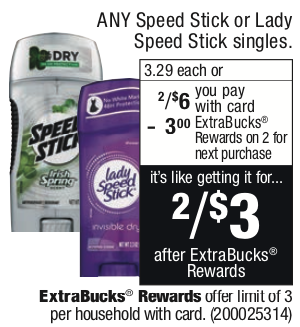 Up to 2 FREE Speed Stick or Lady Speed Stick Deodorants at CVS ...