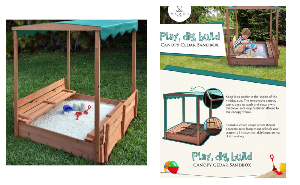 Canopy Covered Cedar Sandbox with Foldable Bench Seats Only $69.24 ...