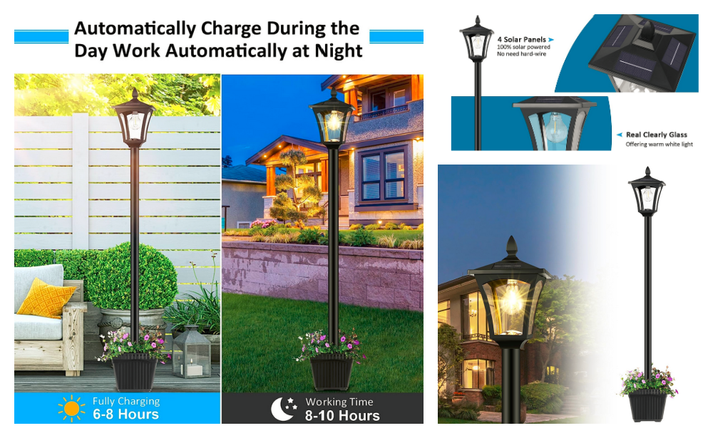 Amazon Prime Day Deal | 19% Off 72″ Solar Outdoor Light with Planter ...