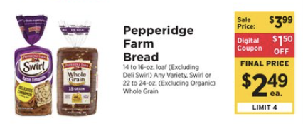 Pepperidge Farm Swirl & Whole Grain Breads Only $2.49 at ShopRite ...