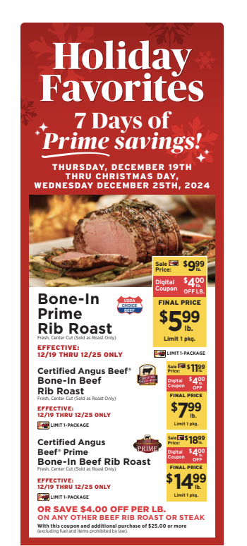 Bone In Prime Rib Roasts as Low as $5.99 per pound at ShopRite | Living ...