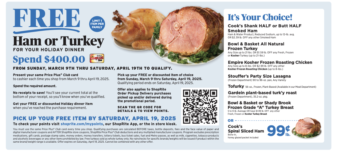 ShopRite Holiday Dinner Promo – Earn a FREE Turkey, Ham + More Options ...