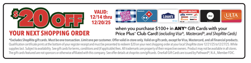 ShopRite Shoppers: Gift Card Deal – $20 in FREE Groceries!{12/14 ...