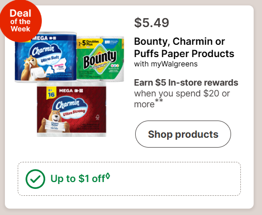 Pay $13 for $33 in Bounty & Charmin Paper Products at Walgreens ...